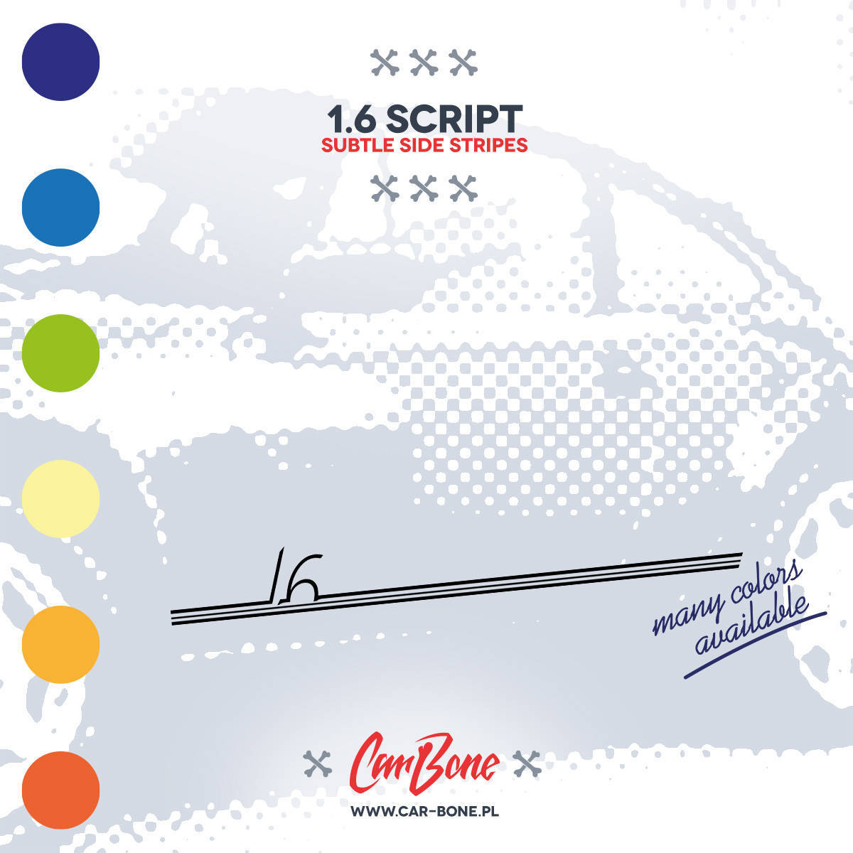 Subtle side stripes set, 1.6 engine White Matt - CarBone